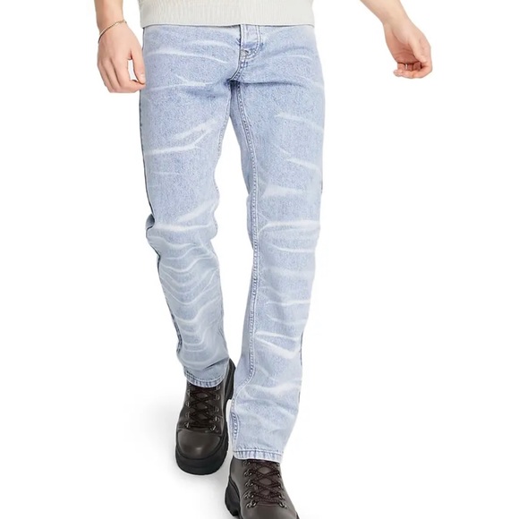 Topman | Jeans | Topman Wavy Bleach Straight Leg Jeans Sz 32x3 | Poshmark